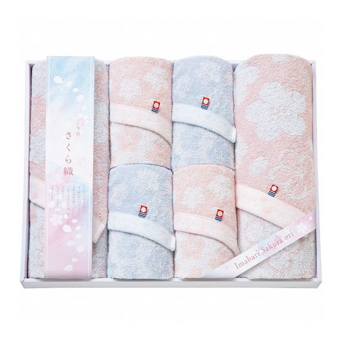 【商品詳細】柔らかなタオルの中に舞う桜柄が特徴的な今治伝統の技術で織り上げられたタオルは、使いはじめから吸水性がよくふんわりした風合いが長続きします。現品サイズ・内容:40×110cmバスタオル2枚・28×75cmフェイスタオル4枚・綿10...