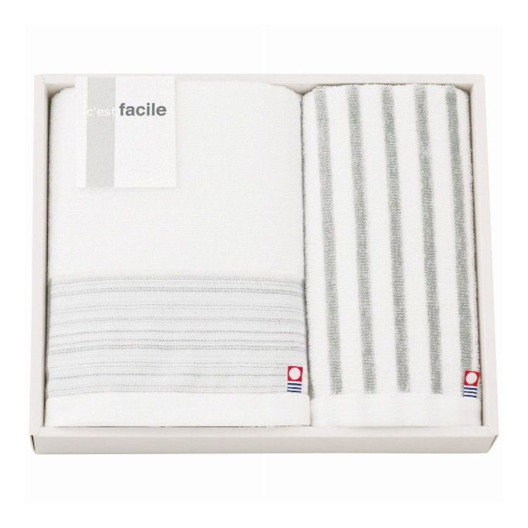 【商品詳細】化学薬品を使わずに精練漂白した人と環境にやさしいエコマーク認証のタオルです。現品サイズ・内容:34×75cmフェイスタオル1枚・34×36cmウォッシュタオル1枚・綿100％・［日本製］製造国:日本【送料について】北海道、沖縄、...