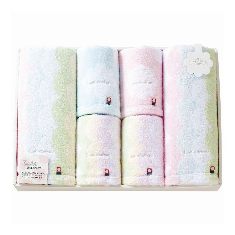 【商品詳細】幸せな触り心地、ふんわり無撚糸タオル。撚りのほとんどない無撚糸は、やわらかくて肌ざわりに優れ、水分をすばやく吸収します。 生産地:日本 現品サイズ・内容:60×120cmバスタオル2枚・34×80cmフェイスタオル4枚・綿100...