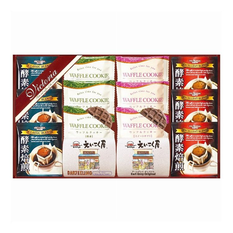 【商品説明】喫茶文化の根強い愛知県から、コーヒーと紅茶をそれぞれ使いやすいドリップバッグ、ティーバッグにしてギフトセットにしました。紅茶専門店【えいこく屋紅茶店】とのコラボ商品。3種類のワッフルクッキーと詰め合わせました。原材料表記【クラシ...