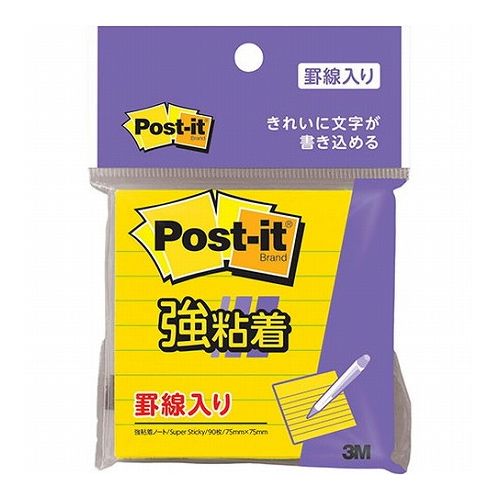 ポストイット 強粘着ノート 罫線入オフィスの定番、ポスト・イット(R)　強粘着ふせん/粘着メモ。粘着力が約2倍の強粘着タイプです。(当社通常粘着製品比)パソコンや電話、キャビネットなどの樹脂面や垂直面など、今まではがれやすかった場所にもしっ...