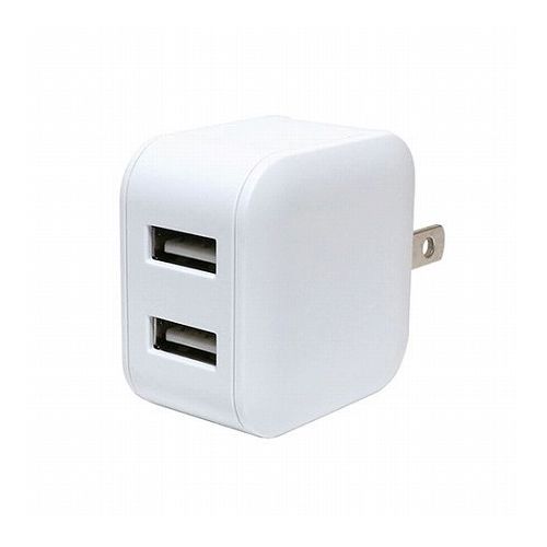 薄型コンパクトなUSB-ACアダプタ　スイング式ACプラグ【商品説明】海外でも使える100〜240V対応　2ポート出力合計2.4A【商品詳細】本体サイズ:約幅24mm×高さ39mm×奥行き39mm重量:約40gUSBポート数:2口(自動出力...