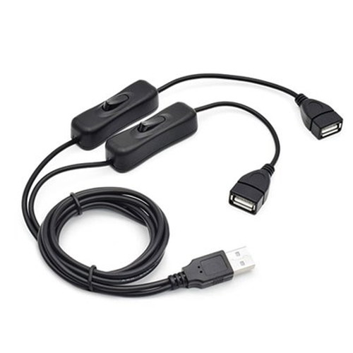 スイッチ付きの2分岐USB延長ケーブル特長USB-Aコネクタを持つUSB電源ポートを分岐するケーブルです。2つのケーブルの合計出力が5V/3Aまでの機器にご利用いただけます。分岐した2つのケーブルには、オン/オフスイッチがあり、利用しないU...