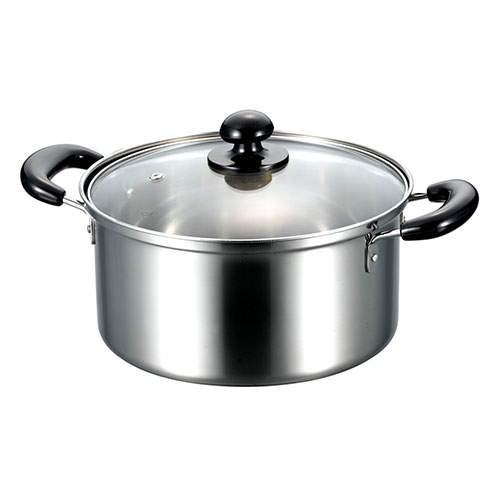 【商品概要】鍋の中身が見えるガラス蓋。内面ミラー仕上げでお手入れ簡単。シンプルで使いやすいキッチンウェア【商品仕様】材質 : 本体…ステンレス鋼(底厚0.48mm)、フタ…強化ガラス、ハンドル・ツマミ…フェノール樹脂(耐熱温度140℃)サイ...