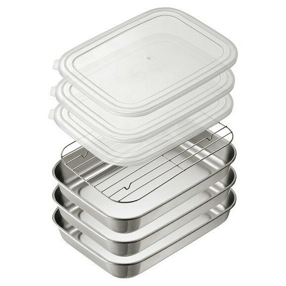 ●料理の下ごしらえに便利な大きめのバットです。■サイズ奥行215×幅285高さ75材質バット：ステンレス鋼(クロム18%・ニッケル8%),アミ：ステンレス鋼(クロム18%・ニッケル8%) 蓋：ポリエチレン(耐冷耐熱温度-30〜70℃)【代引...