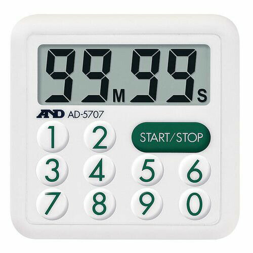 エー・アンド・デイ 防滴タイマー100分計 AD5707 BTIA001 JANコード 4981046483308●メーカー品番:AD5707●幅×奥行×高さ(mm):69×69×27●材質：ABS樹脂■電源:単4形アルカリ乾電池1個付き・...