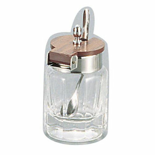 吉沼硝子 十角木目 辛子入れ （カラシスプーン付） PMT32 JANコード 4580157484527●直径×高さ(mm):φ42×74●重量(g):100●材質：蓋：ABS樹脂＋木目箔．18-8ST．真鍮＋クロームメッキ、ガラス：ソーダ...