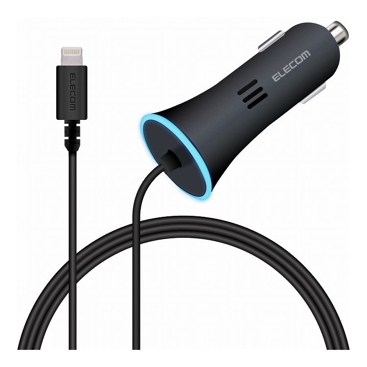 【商品説明】自動車のアクセサリソケットからLightningコネクタを搭載しているiPhoneやiPadを充電できる車載充電器です。最大12W(5V/2.4A)でiPhoneやiPadを充電できます。約150cmの長いケーブルで充電時も取り...