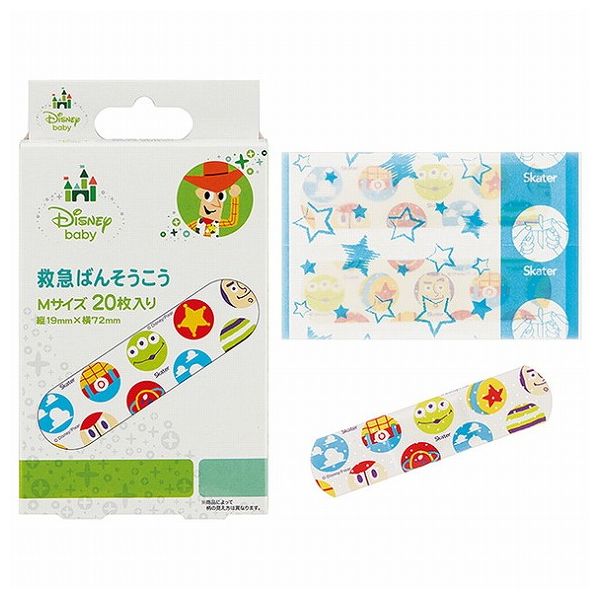 【商品詳細】大好きなキャラクターが一緒ならキズも早く治りそう♪ポップでかわいいキャラクター絆創膏。【スペック】■Mサイズ（約 縦19×横72mm）■20枚入り【生産国】日本製【送料について】北海道、沖縄、離島は送料を頂きます。