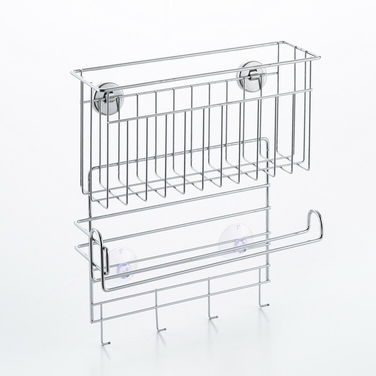 ●冷蔵庫横などにマグネットと吸盤で取り付け、ラップやアルミホイル、キッチンペーパー、小物をまとめて収納できるホルダー。【商品情報】●冷蔵庫横などにマグネットと吸盤で取り付け、ラップやアルミホイル、キッチンペーパー、小物をまとめて収納できるホ...