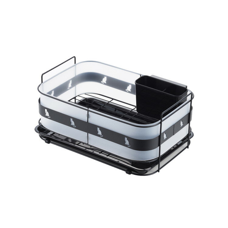 ●猫のシルエットがかわいい水切りラック。【商品情報】●コンパクトで場所をとらないから、一人暮らしや少人数のご家庭にぴったりです。●お箸やスプーンなどを収納できる、便利なカトラリーポケットが付いてます。●商品サイズ(約):縦360×横250×...