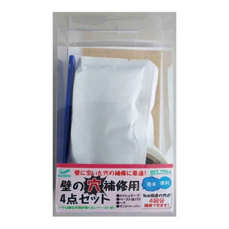 商品説明●セット内容:メッシュテープ30mmx3m、ペースト状パテ100g、ヘラ、サンドペーパー#120。●5cm程度の穴が4回分補修できます。最大10cm程度の穴が補修できます。カセン和紙工業【代引きについて】こちらの商品は、代引きでの出...