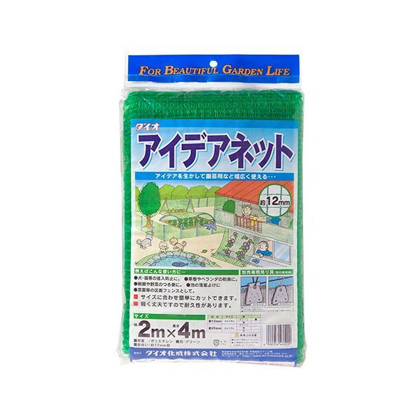 【商品特長】【用途】犬・猫などの侵入防止・果樹やベランダの防鳥・池の落ち葉除け・菜園などの区画フェンス。【機能・特徴】ほつれにくいのでサイズに合わせて簡単にカット出来ます。【仕様】●サイズ：2×4m。●色：緑。●目合い：約12mm×8mm。...