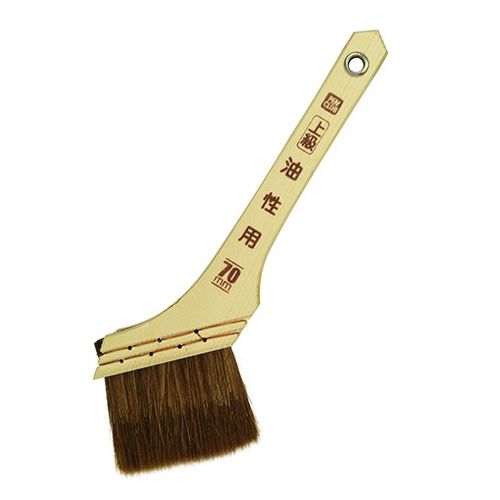 【用途】塗装作業用ハケ。【機能・特徴】厳選した高品質の原毛に特殊ナイロンを混毛した独自の毛組です。手によくなじみ、使いやすい白木のハンドルです。プロ感覚の塗りの手応えと仕上がりが楽しめます。毛材をハンドル(柄)で挟み込み、柄に穴を開けて毛頭...