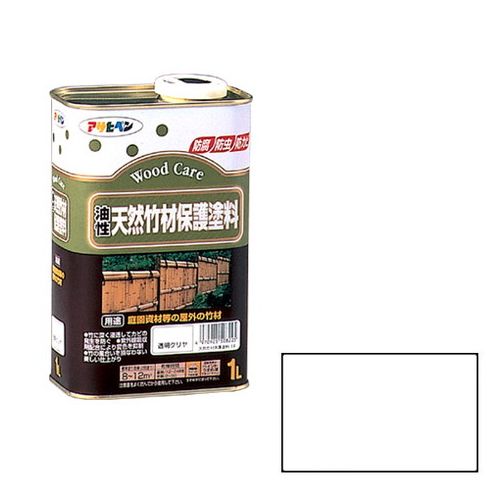【用途】屋外の未塗装竹材(青竹は除く)への保護塗装。【機能・特徴】防腐・防虫・防水効果により長期間素材を守ります。竹に深く浸透してカビの発生を防止します。紫外線吸収剤配合により、変色抑制効果があります。【仕様】●内容量：1L。●色：透明(ク...