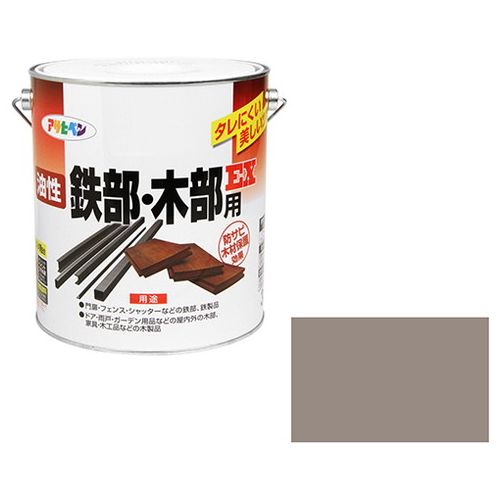 【用途】屋内外の鉄製品・木製品への塗装。【機能・特徴】サビドメを配合していますので、サビの発生を防ぎます。日光や雨に強く、美しいツヤのある合成樹脂調合ペイントです。鉛・クロム化合物は使用していません。【仕様】●容量：3L。●色：ライトグレー...
