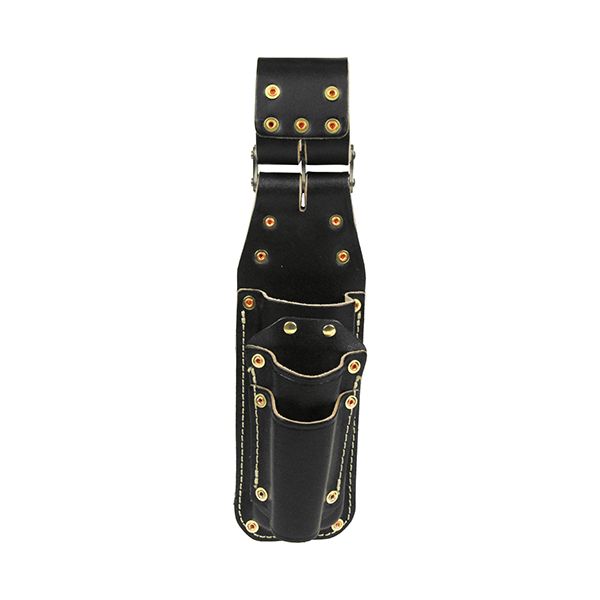 【商品特長】【用途】工具差し。【機能・特徴】チェーン式丁番で体にフィットします。極厚革と鋼リベットで耐久性がアップしました。【仕様】●色：黒。●ペンチ3段差し。【材質】●牛本革。【商品サイズ】幅85×高さ310×奥行50mm　重量280g【...