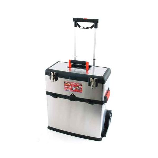 【商品特長】【用途】小物類・工具等の収納保管・運搬。【機能・特徴】高さ調節可能なハンドルとキャスター付で、移動も快適です。電動工具から小物類まで幅広く収納でき、上段・下段を分割して使用できます。【仕様】●サイズ(約)：幅570×奥350×高...
