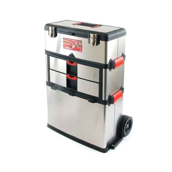 【商品特長】【用途】小物類・工具等の収納保管・運搬。【機能・特徴】高さ調節可能なハンドルとキャスター付で、移動も快適です。電動工具から小物類まで幅広く収納でき、上段・中断・下段を分割して使用できます。【仕様】●サイズ：幅570×奥350×高...