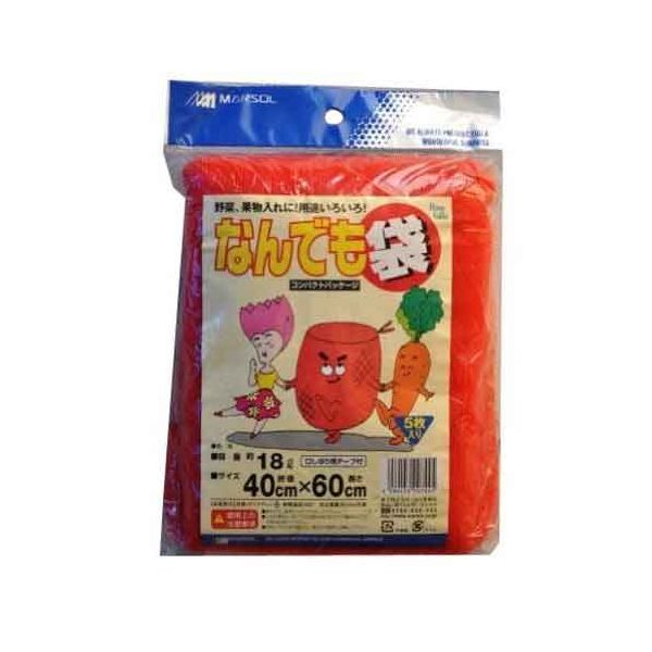 【商品特長】【用途】野菜・果物入れ等用。【機能・特徴】内容物に合わせて生地が伸び縮みします。コンパクトパッケージです。【仕様】●サイズ：折径40cm×長さ60cm。●色：レッド。●容量：18リットル。●口しぼり用テープ付。●5枚入り。【材質...