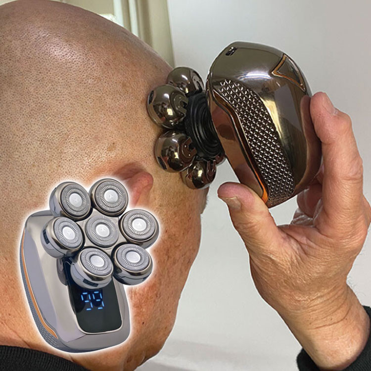 ヒゲ削り感覚で手軽にスキンヘッドのお手入れ!外側の6つのヘッドが複雑な頭部の凹凸にぴったりと密着。肌に優しく快適な剃り心地。頭や顔の形にフィットする設計!バッテリー残量がわかるデジタルディスプレイ。多彩な機能:アタッチメントを取り替えれば、...