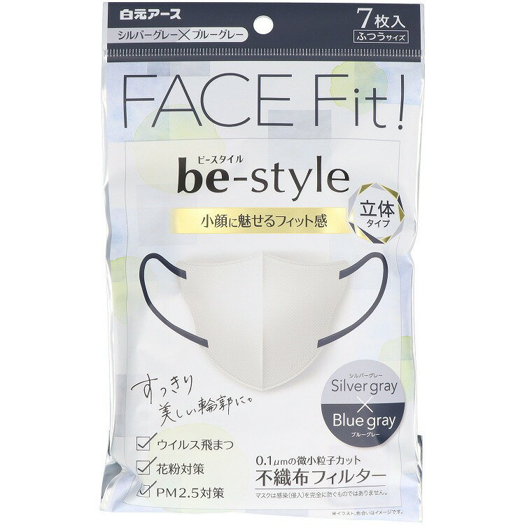【商品説明】小顔に魅せるフィット感の女性用立体マスク。すっきりみせるスマートカット。メイクがつきにくくやさしい肌ざわり。0．1μmの微小粒子カットの不織布フィルター。マスクの色：シルバーグレー、耳ひも：ブルーグレー。商品区分：全成分：●本体...