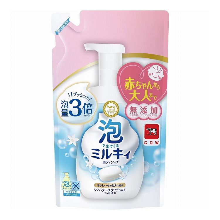 【商品説明文】クリーミィな泡で、赤ちゃんから大人まで家族みんな心地よく使えます。シアバター・スクワラン(うるおい成分)配合。やさしいせっけんの香り。お得な詰替用です。商品区分：化粧品成分：水、グリセリン、ラウリン酸k、ミリスチン酸k、ppg...