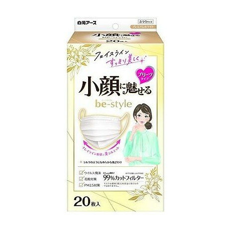 【商品詳細】女性用のマスク。上から広がるプリーツですっきりとした横顔に。縦プリーツと引き上げタックでシャープなアゴ先に。0．1μmの微粒子99％カットフィルター。マスクの色：ホワイトメーカー名:白元アース生産国・加工国:中華人民共和国内容量...