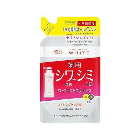 【商品詳細】有効成分「ナイアシンアミド」配合。シワ改善×＊×ハリうるおいケアができる、1品3役の薬用パーフェクトエッセンスです。ベタつかず軽い付け心地なのに、もっちりとしたハリ感を長時間キープ。◇お得なつめかえ用＊メラニンの生成を抑え、シミ...