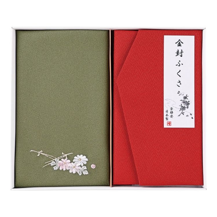 風呂敷・金封ふくさに名入れ（刺しゅう含む）は出来ません【セット内容】刺繍入り金封包み370×380mm・金封ふくさ200×120mm【商品サイズ】-【材質】ポリエステル100%商品重量：150g箱サイズ：箱215×255×25mm備考※メー...