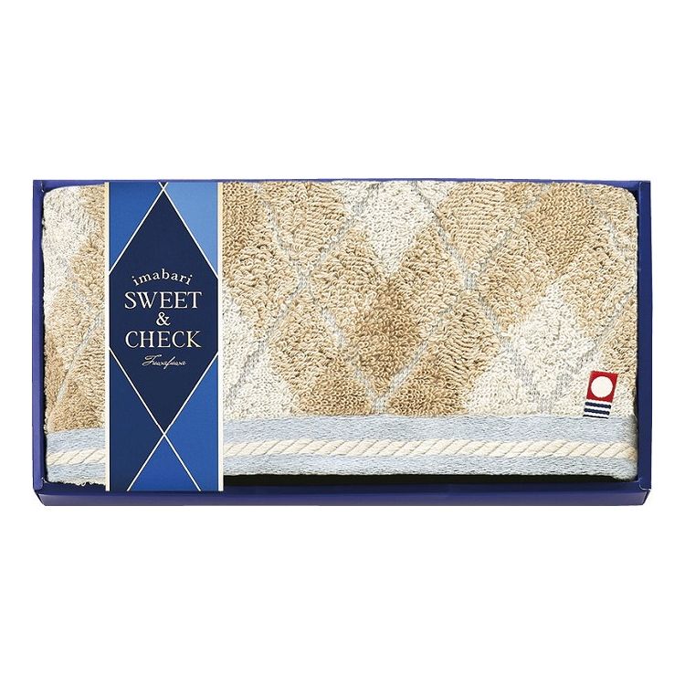 今治スイート＆チェック フェイスタオル SWC60150【商品説明】ブラウンのアーガイルチェックに水色の差し色がおしゃれな今治製のタオルです。キッチンやトイレなどをぱっと明るい雰囲気にしてくれます。アーガイルチェックは、ベージュと濃いブラウ...
