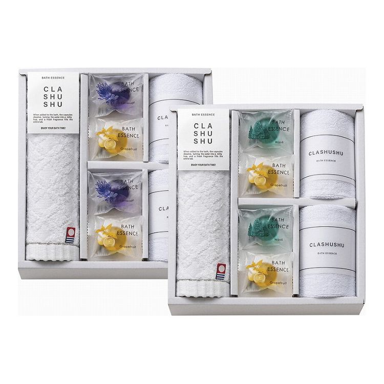 CLA SHU SHU バスエッセンスセット BES-550【商品説明】シンプルでモダンなデザインとフレッシュな香りが楽しめるバスエッセンスのセットです。ミルク色のお風呂で心地よいリラックスタイムをどうぞ。 タオル：綿100％、クロス：ポリ...