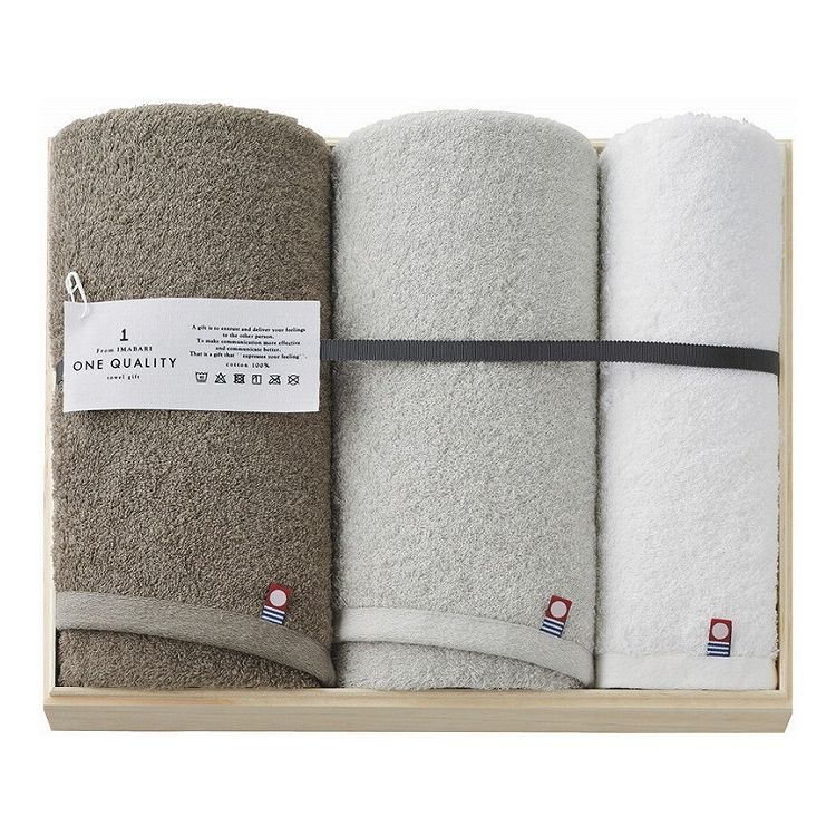 今治 ONE QUALITY フェイスタオル2P&ウォッシュタオル Q-55400【商品説明】伝えたい大切な気持ちを、こだわりの今治タオル”ONE　QUALITY”にこめて。 綿100% 原産国日本 【代引きについて】こちらの商品は、代引き...