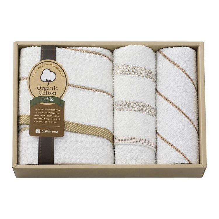 nishikawa 新大地オーガニック タオルセット TT83403505【商品説明】パイル部分に、インドで手摘みされたオーガニックコットンを使用し、タオルの産地「泉州」にて丁寧に織り上げました。環境に配慮した製造工程を経て作られた、地球に...