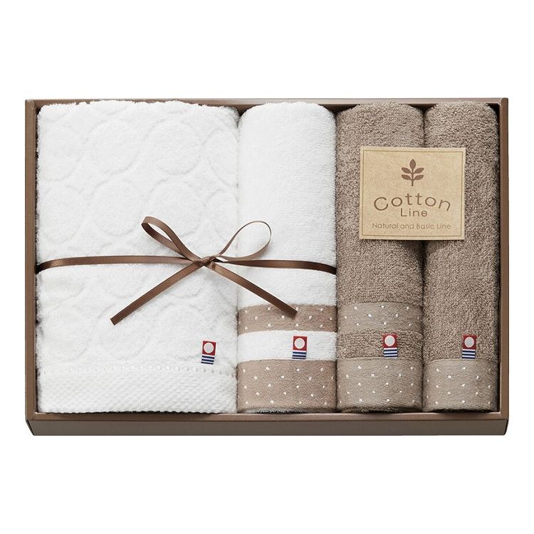 コットンライン 今治産タオルセット CT9050【商品説明】どこか懐かしく、飽きる事のない小さいドット模様。どなたに贈っても喜んでいただけるナチュラルカラーの今治タオルです。洋菓子などとセットするのにオススメです。 綿100％ フェイスタオ...