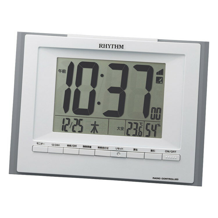 薄型の掛置兼用電波アラームクロック。温度・湿度表示付きでお部屋のコンディション管理に便利。電子音アラーム・スヌーズ・12時間/24時間切替表示・温度表示（-9.9〜50℃）・湿度表示（20〜95%）・カレンダー表示（2099年12月31日ま...