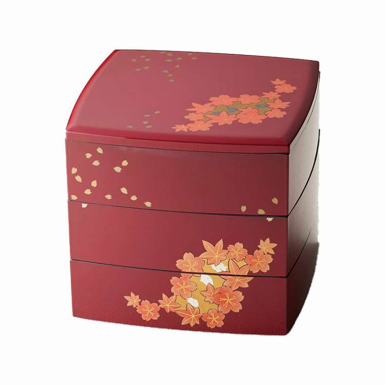 重箱のフォルムが美しい。胴が少し膨れていて、それゆえに優雅な空気感が漂います。重箱の淵を薄いグリーンで縁取りしているので、蓋を開けた瞬間に縁取りが際立ちます。和の伝統美に感動できるデザインです。フェノール樹脂、ウレタン塗装19.5×19.5...