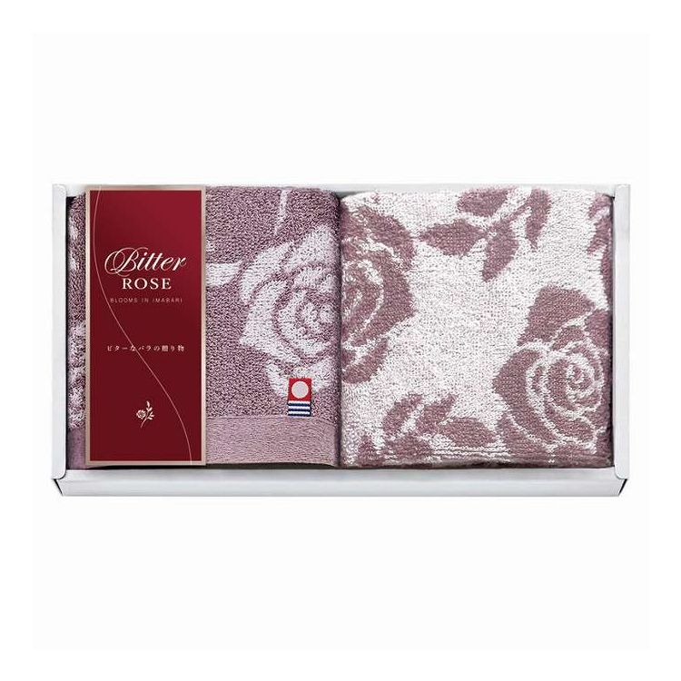 大輪が咲き誇るシックな今治タオルセット。緯糸にパイルと同じ色糸を入れることで深い色味に仕上げ、バラが引き立つ高級感ある一枚に。パイルで表現された細やかな花柄が、今治の歴史や技、伝統を醸し出しています。さりげないこだわりが光る、エレガントなデ...