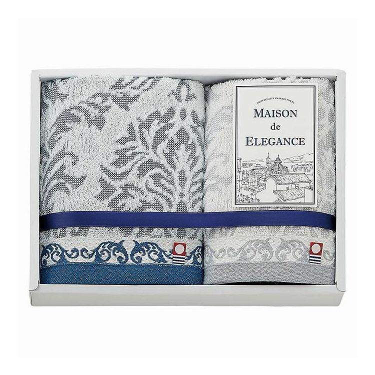 洋風エレガント柄今治産タオルセット日本製【セット内容】-サイズ：フェイスタオル:32×75cm、ウォッシュタオル:32×34cm重量/容量：-箱サイズ：18.2×24.7×5cm材質：綿100%【代引きについて】こちらの商品は、代引きでの出...