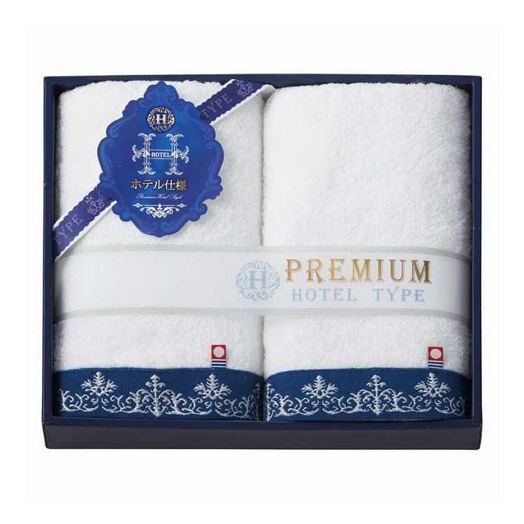 今治プレミアムホテル仕様タオルは白と青を基調にしたオーナメント柄をヘムにあしらいました。本物志向の男性・女性にお薦めできる今治タオルです。ホテルタイプと同様のオーバーロックもミシン仕上げで耐久性にも優れた、プレミアム感のある今治タオルです。...