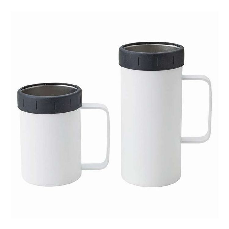 最後のひとくちまで冷たい!ハンドル付で持ちやすくなった缶ホルダー500・350mlの缶がそのまま入り、保冷効果により冷たさが持続します。缶の抜け落ち防止用のシリコンを外すと真空2層のマグとしてお使いいただけます。夏はアウトドアシーン、バーベ...