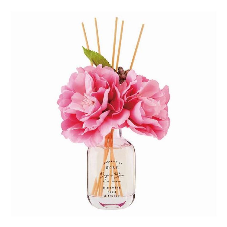 咲き香るリードディフューザー。芳醇なアロマとボリュームのある花が、咲き香る大輪の花々のようにインテリアのアクセントになるリードディフューザー。ふんわり華やかなローズの香り【セット内容】スティック×5、フレグランスオイル（100ml）×1サイ...
