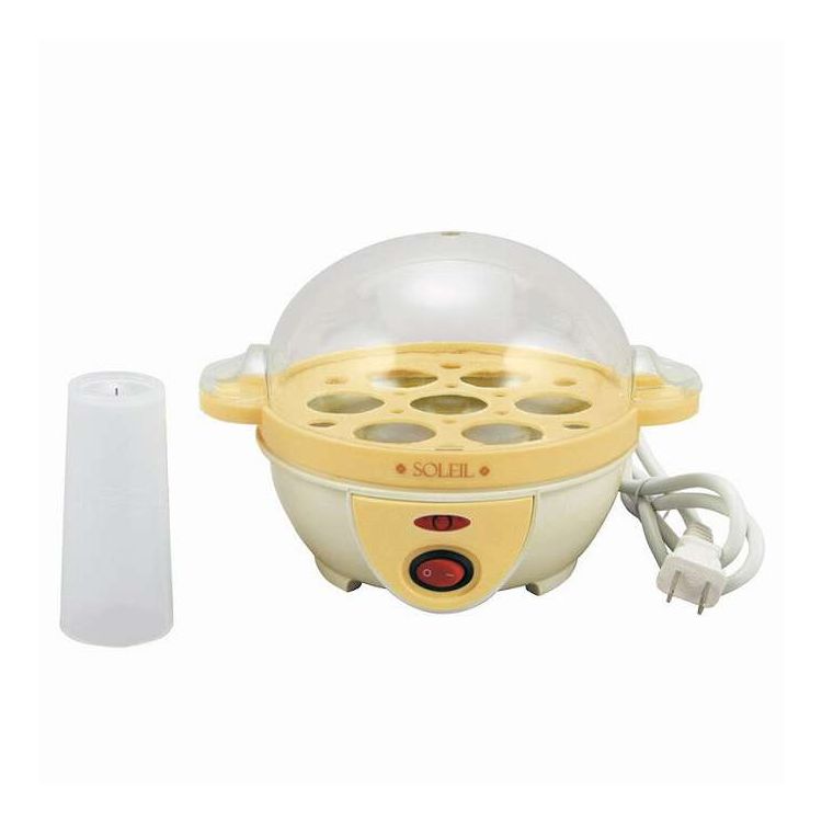 半熟も固ゆでたまごも簡単にできます。卵の個数、固さに合わせて付属の計量カップで水を測って入れるだけ。ゆであがったらブザーでお知らせします。一度に7個まで茹でられるので便利!★コードの長さ:1.2m★消費電力:350W【セット内容】-サイズ：...