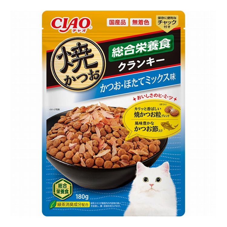 【商品説明】・焼きかつおを練り込んだカリカリ粒を、猫ちゃんの好きな焼きかつおパウダーでコーティングしました。・猫ちゃんの好きなかつお節をトッピング・緑茶抽出成分が腸管内の内容物の臭いを吸着し、糞・尿臭を和らげます。・保存に便利なチャック付○...