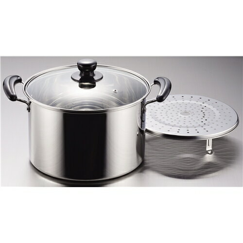 普通のお鍋としてはもちろん、目皿をセットすれば蒸し鍋に、煮る・蒸す・ゆでるがこれ1つでできる便利なお鍋です。型番：H-5873サイズ:(約)幅390×奥行280×高さ230mm重量:（約）1.7kg材質:本体・目皿/ステンレス鋼、取っ手/フ...