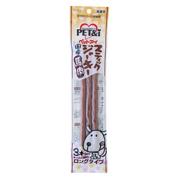 【商品説明】・食べ応え抜群のロングタイプジャーキー・国産、無着色【商品詳細】ペットフード肉類（馬肉、鶏肉）、大豆たん白、コラーゲン、小麦グルテン、乳酸カルシウム、ビタミンE、保湿剤（ソルビトール、プロピレングリコール）、食塩、GDL、結着剤...