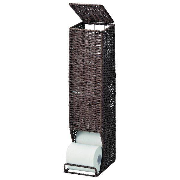 和風なトイレットペーパーストッカー。紙を縒った紐を金属の基礎に編みこんでいて、ナチュラルなデザイン。生活感の出やすいトイレットペーパーを隠して収納できます。通常サイズトイレットペーパーを5つストックできます。上からトイレットペーパーを収納し...