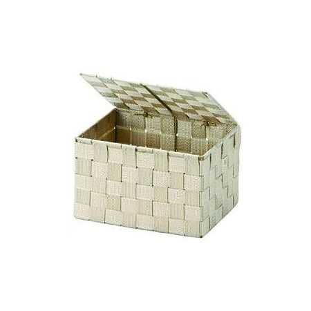 丈夫なPPベルトを編み上げた収納BOX。便利なフタ付きなのでホコリが入りにくく安心。編み上げたPPバンドをスチールのワイヤーに取り付けているので、丈夫で型崩れしにくい。薬や化粧品などの小物入れに。サイズ（約）:幅23×奥行16×高さ14.5...