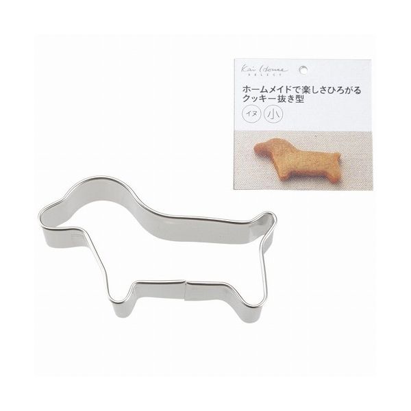 お菓子作りを楽しむための、製菓用品のベーシックライン。クッキー生地をイヌの形に抜けるステンレス製の抜き型です。お弁当用などの野菜のくり抜きにも使用出来ます。形：イヌ(小)サイズ（mm）：58×34×18製造国：日本材質：18-8ステンレスス...