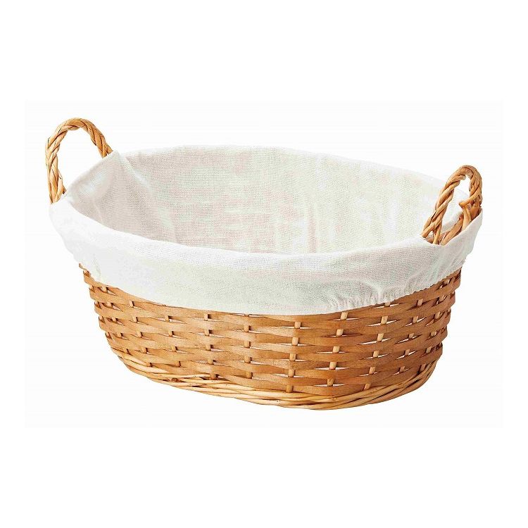 ひとつひとつ手作りで、温かみのあるポプラ材のバスケット。散らかりがちな小物などの収納に。シンプルな内布付きで収納物を傷から守る。ひとつひとつ手作りのため、色、サイズ、形状に差異がある。サイズ（約）幅42×奥行31×高さ23cm材質:ポプラ・...